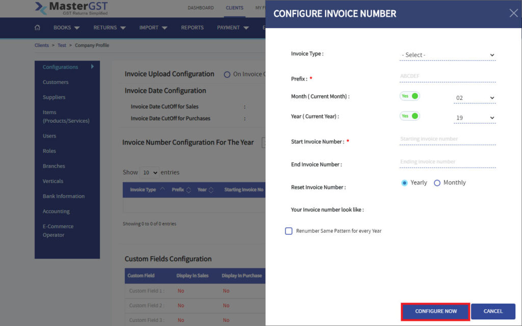 How To Configure Invoice Number - MasterGST